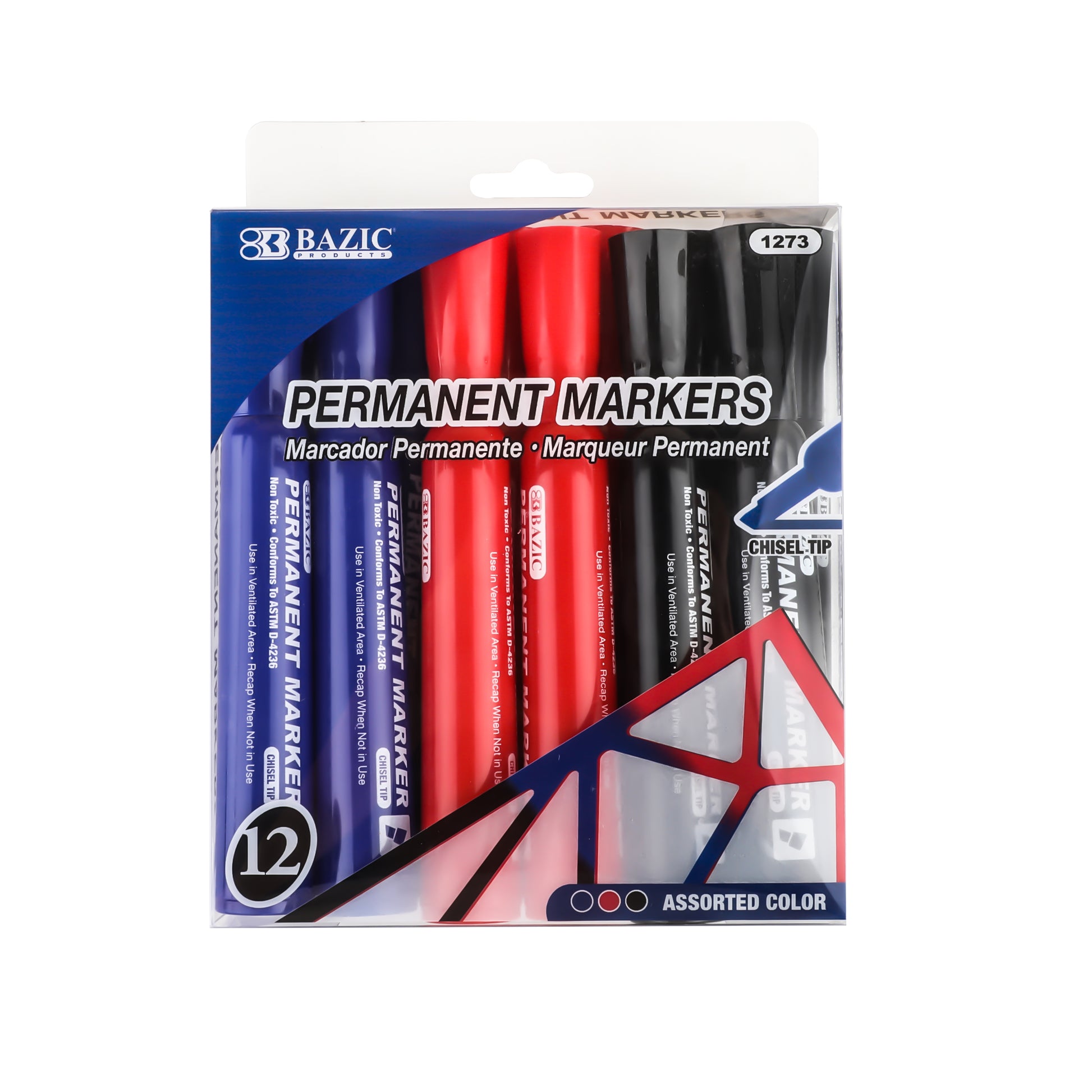 BAZIC Assorted Colors Chisel Tip Desk Style Permanent Markers (12/Box) – BAZIC Store