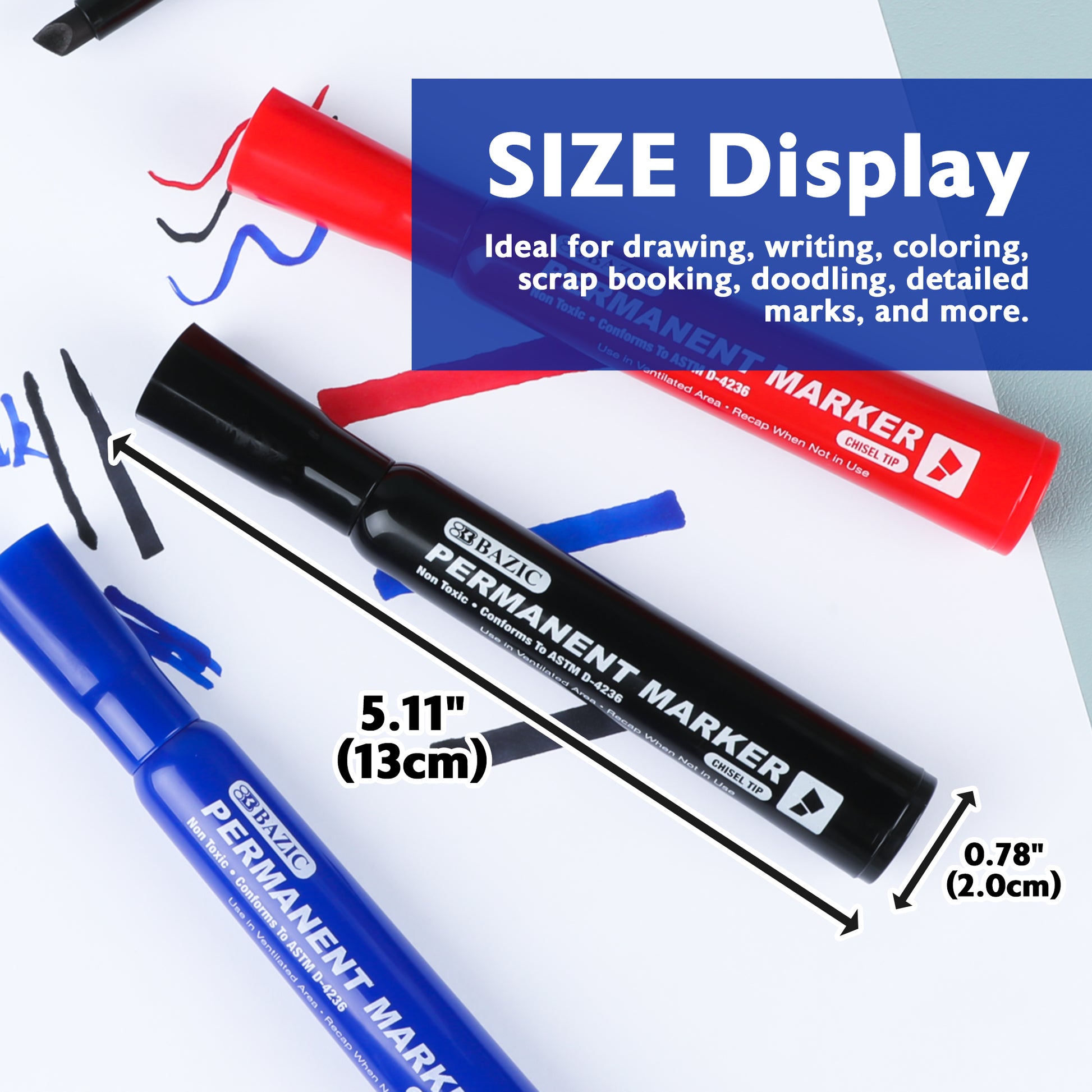 BAZIC Assorted Colors Chisel Tip Desk Style Permanent Markers (12/Box) – BAZIC Store