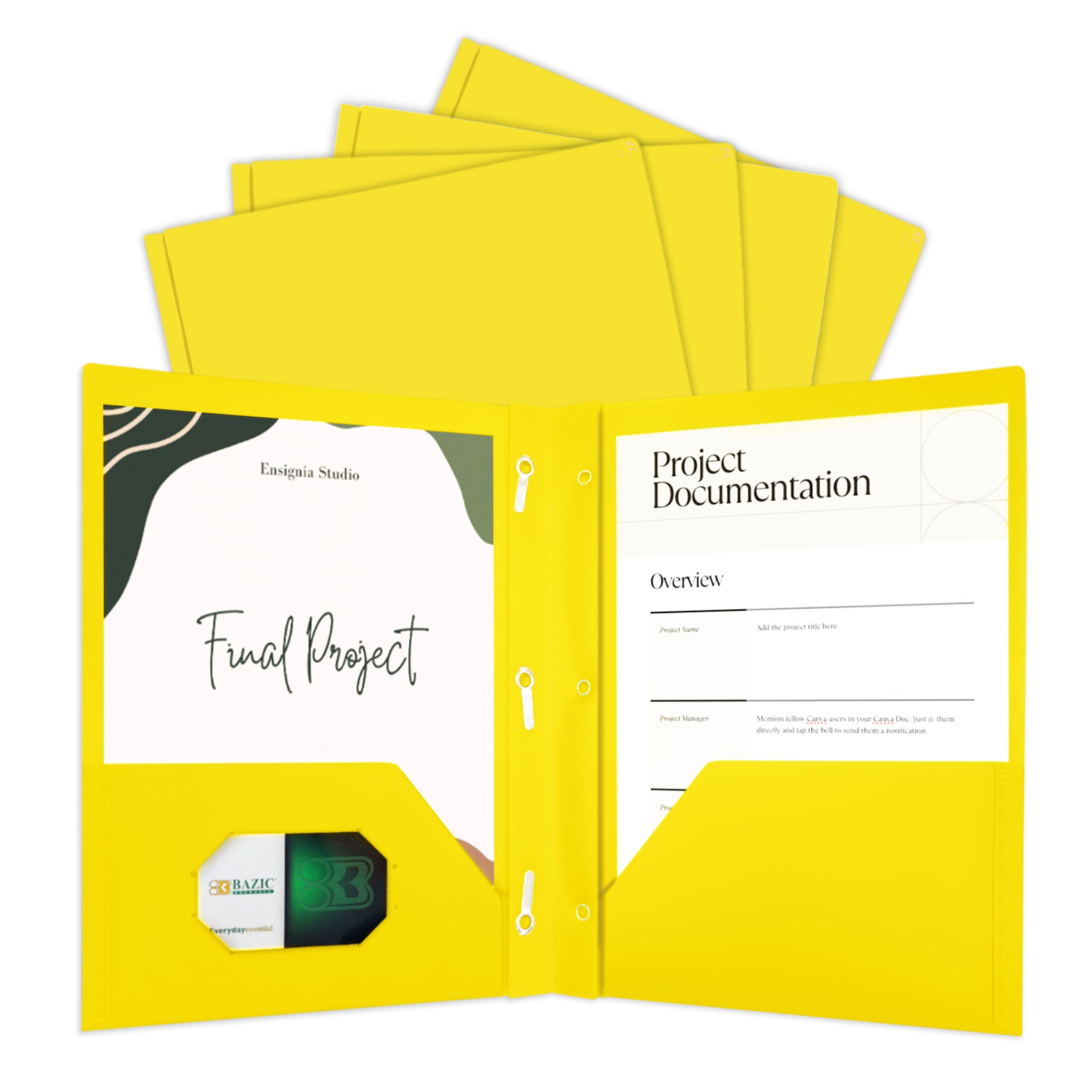BAZIC Yellow Color 2-Pockets Poly Portfolio w/ 3 Prongs – BAZIC Store