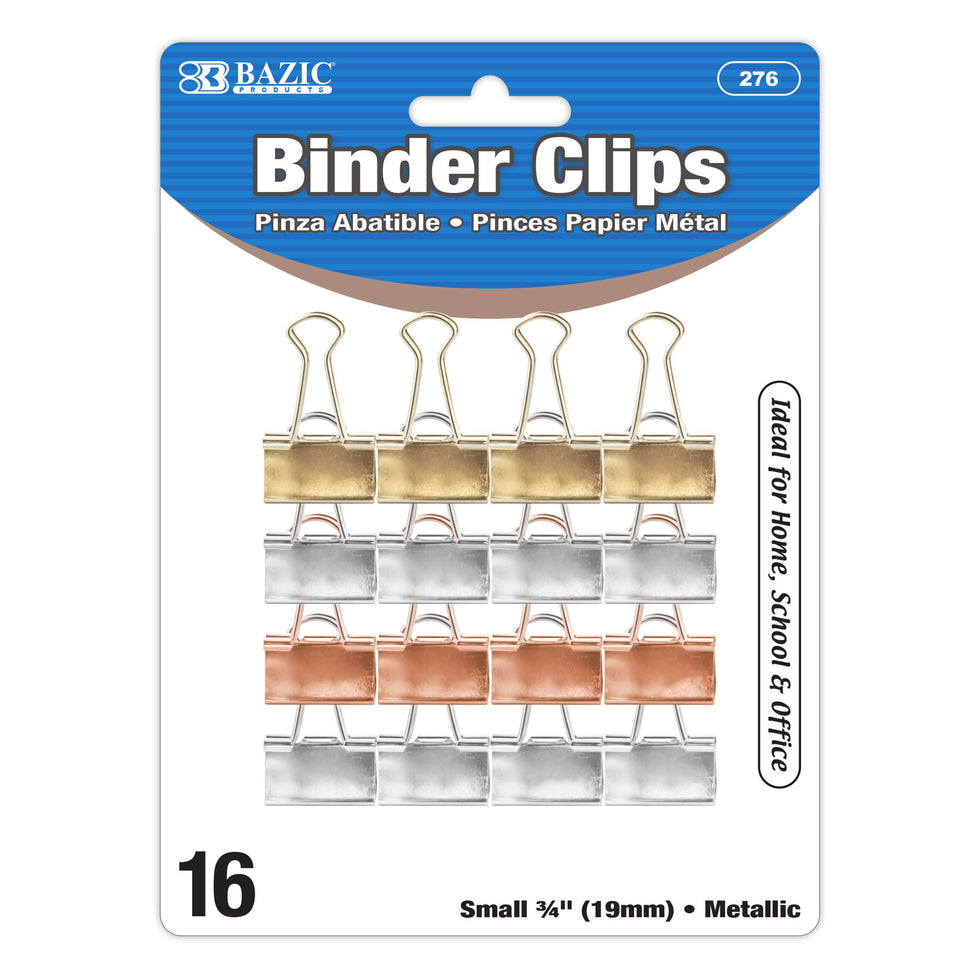 BAZIC Small 3/4" (19mm) Assorted Color Metallic Binder Clip (16/Pack ...