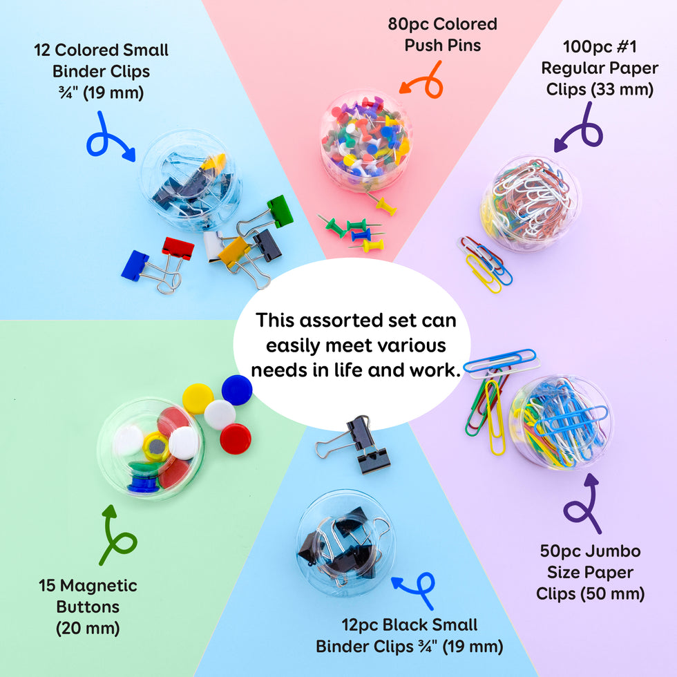 BAZIC Push Pin, Paper Clip, Binder Clip, Magnetic Button Combo Sets ...