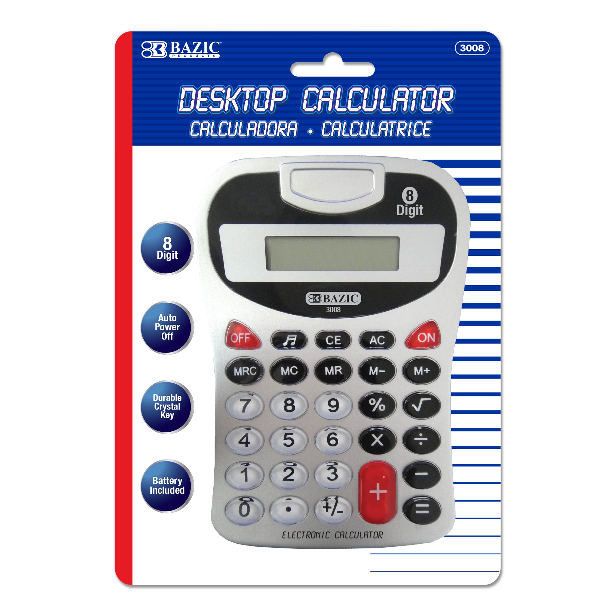 BAZIC 8-Digit Silver Desktop Calculator w/ Tone – BAZIC Store
