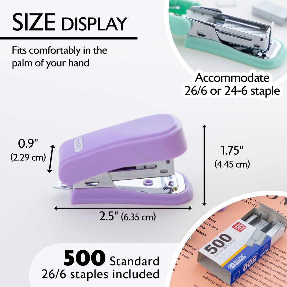 BAZIC Mini Pastel Color Standard (26/6) Stapler w/ 500 Ct. Staples ...