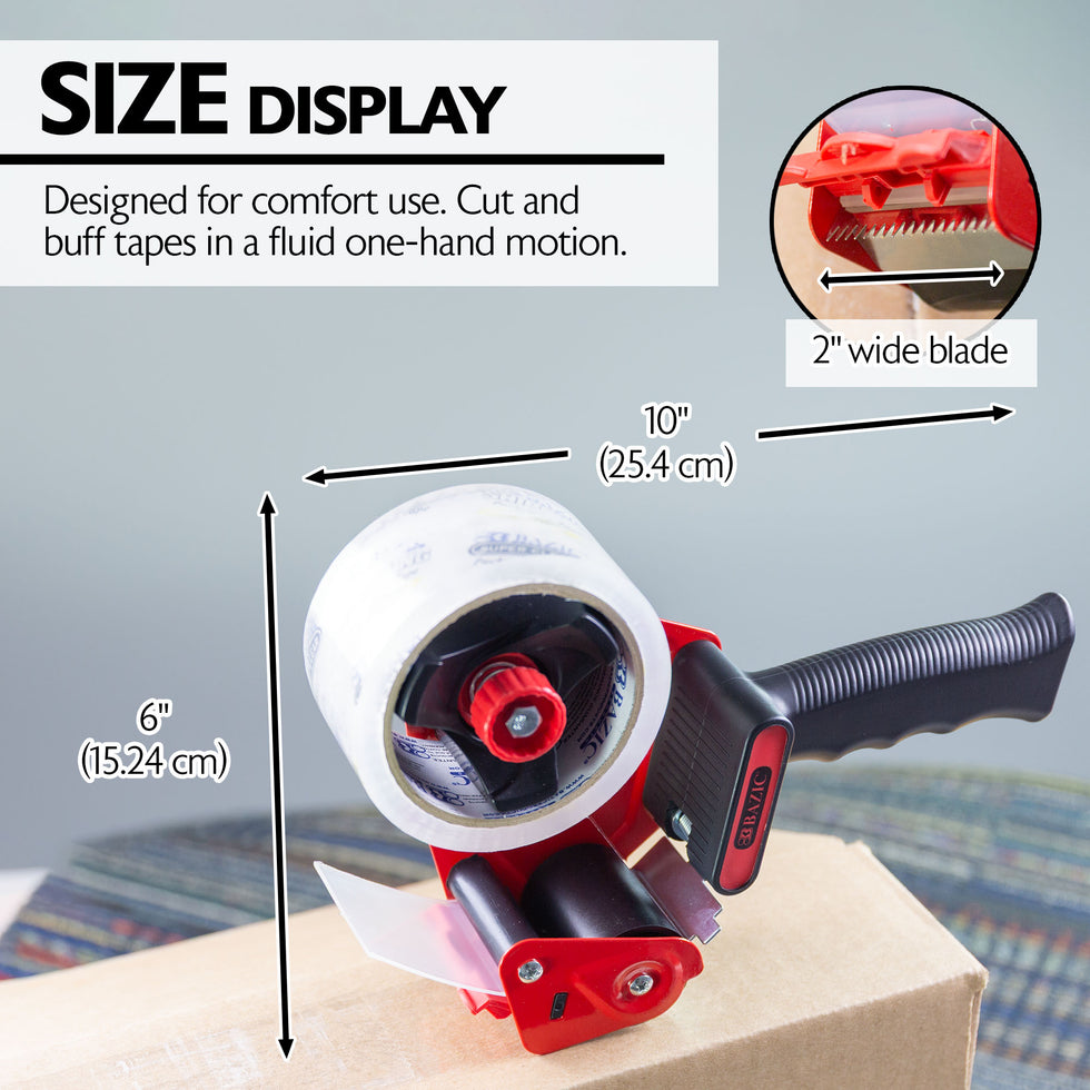 BAZIC Packaging Tape Dispenser w/ (2) 1.88" X 54.6 Yards Super Clear ...