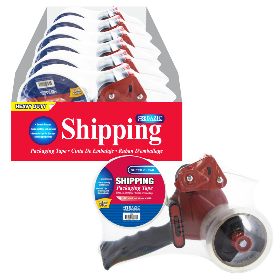 BAZIC Packaging Tape Dispenser w/ (2) 1.88" X 54.6 Yards Super Clear ...