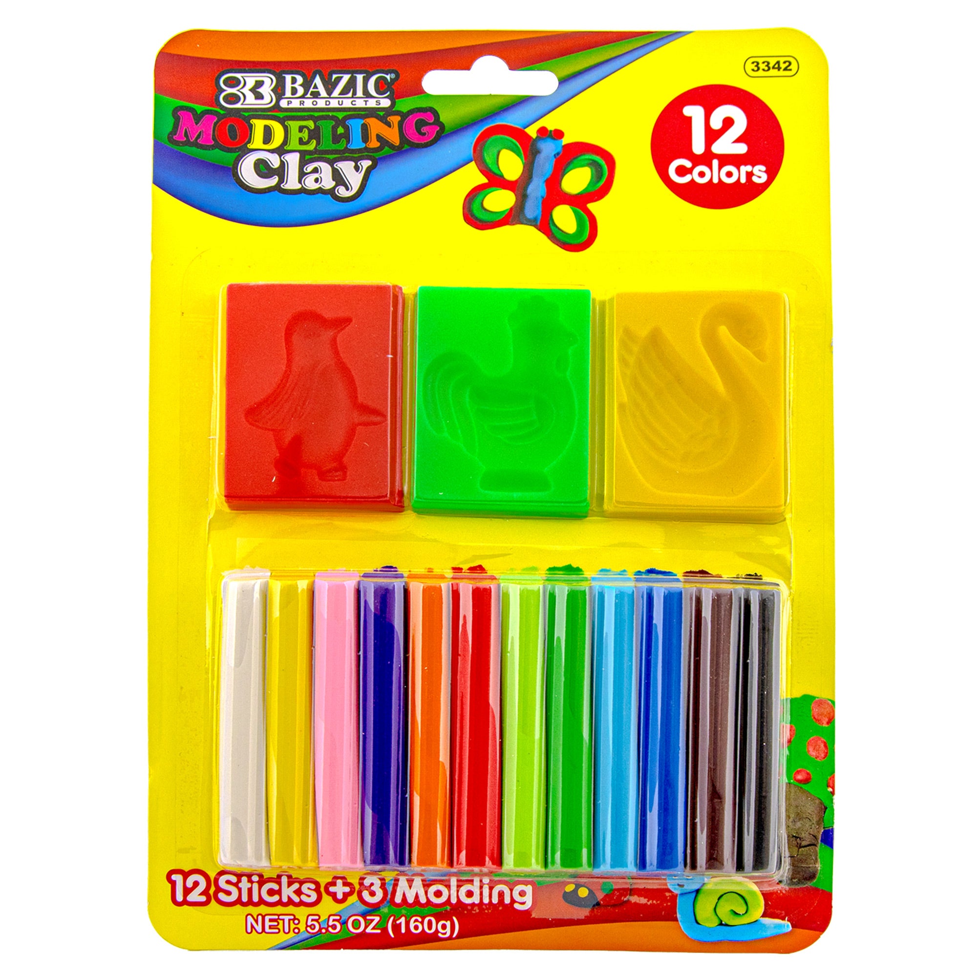 BAZIC 5.64 oz (160g) 12 Color Modeling Clay Sticks + 3 molding – BAZIC ...