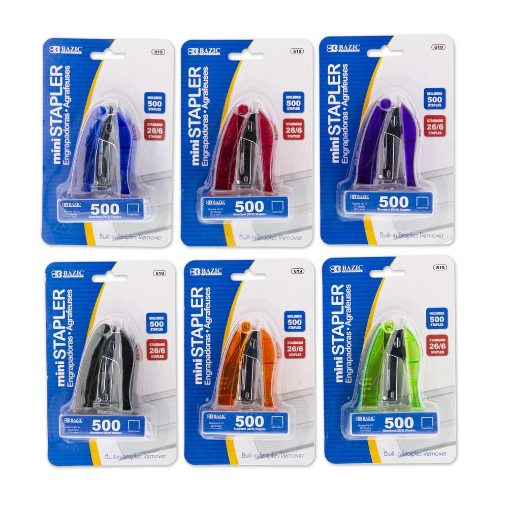 BAZIC Mini Stand-Up Standard (26/6) Stapler w/ 500 Ct. Staples – BAZIC ...